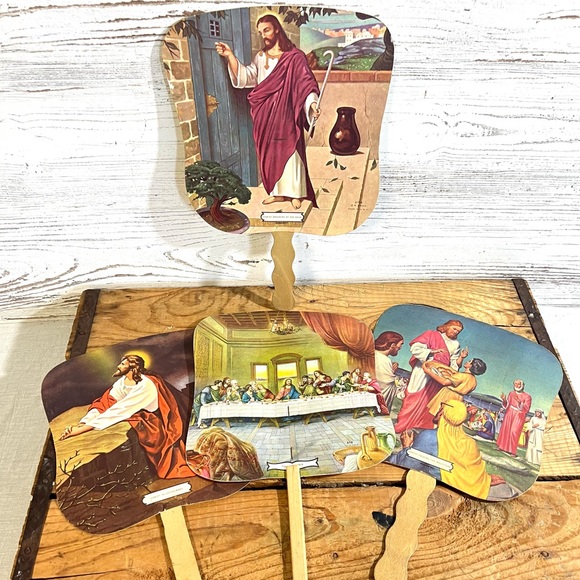 Accents | Vintage Cardboard Fans Jesus Religious Decor | Poshmark